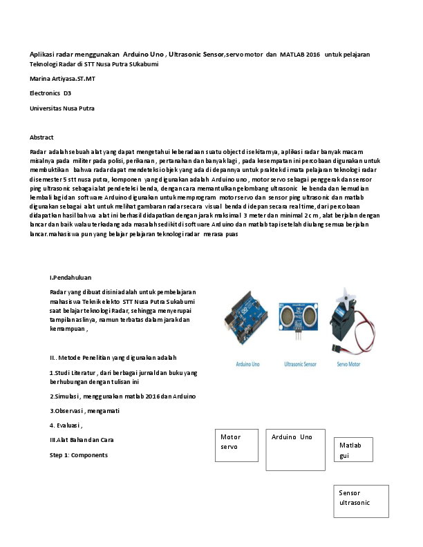 (DOC) Aplikasi radar menggunakan Arduino Uno , Ultrasonic Sensor,servo ...