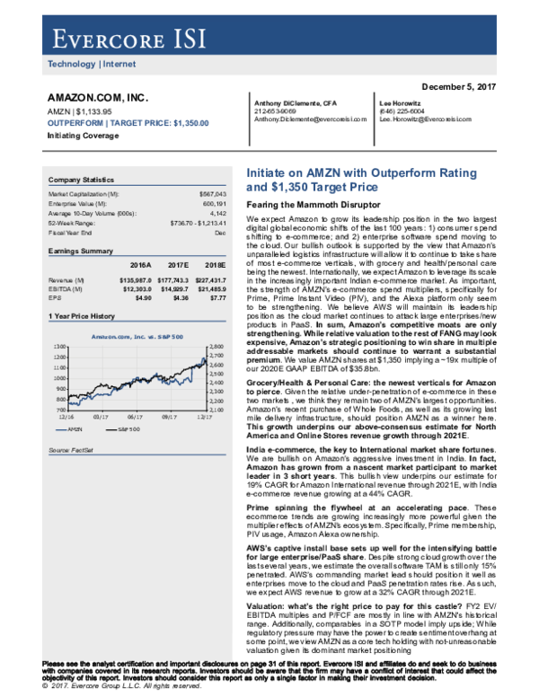 (PDF) Initiating Coverage Initiate on AMZN with Outperform Rating and ...