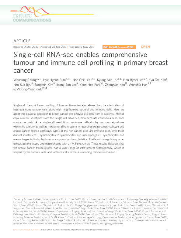 (PDF) Single-cell RNA-seq enables comprehensive tumour and immune cell profiling in primary ...