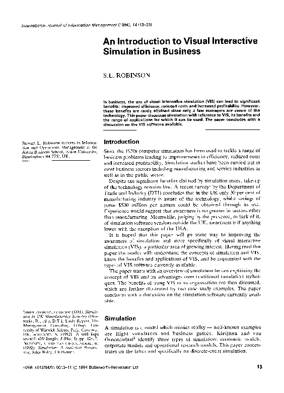 (PDF) An introduction to visual interactive simulation in business