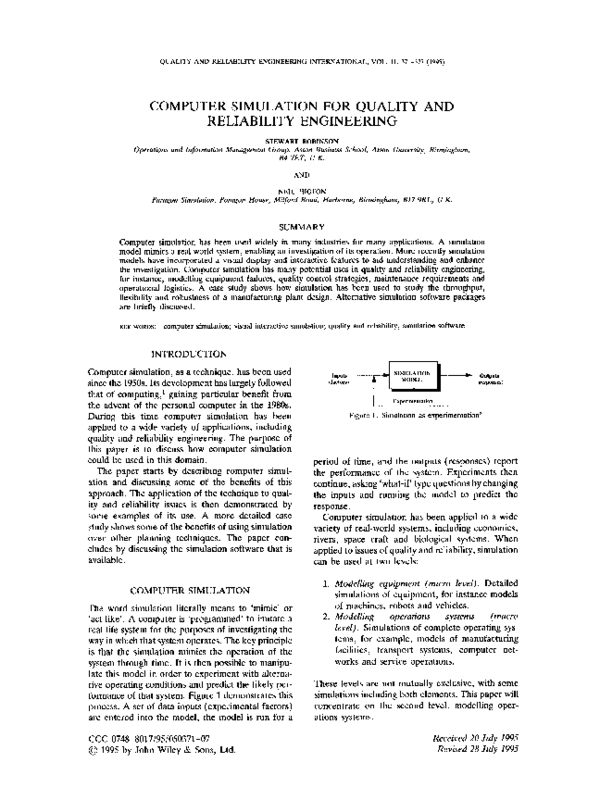 (PDF) Computer simulation for quality and reliability engineering | Stewart Robinson - Academia.edu