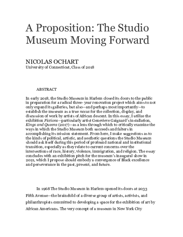 (PDF) A Proposition: The Studio Museum Moving Forward