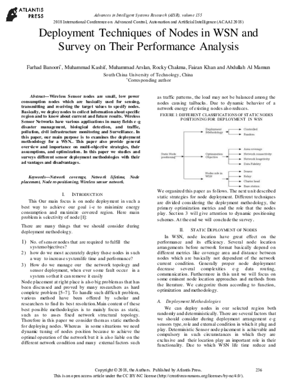 (PDF) Deployment Techniques of Nodes in WSN and Survey on Their Performance Analysis