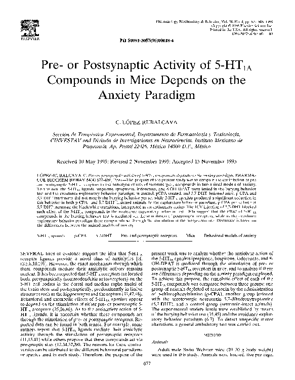(PDF) Pre- or postsynaptic activity of 5-HT1A compounds in mice depends ...