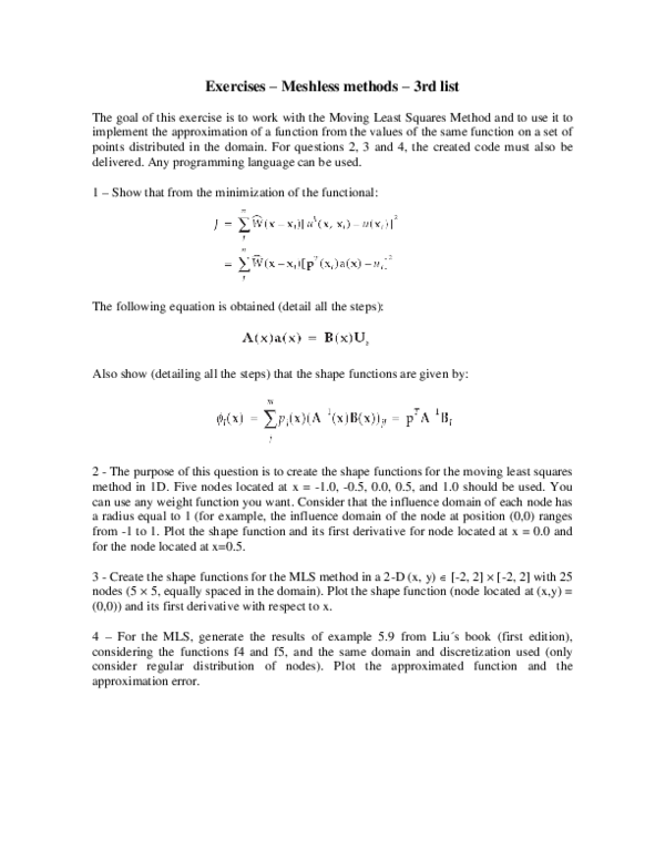 (PDF) Exercises – Meshless methods – 3rd list