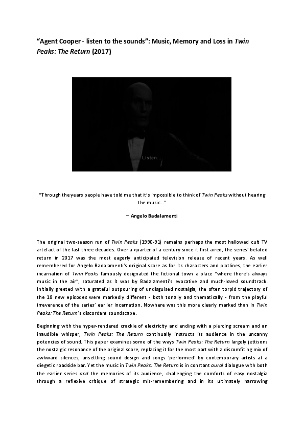 (DOC) '" Agent Cooper - listen to the sounds " : Music, Memory and Loss ...