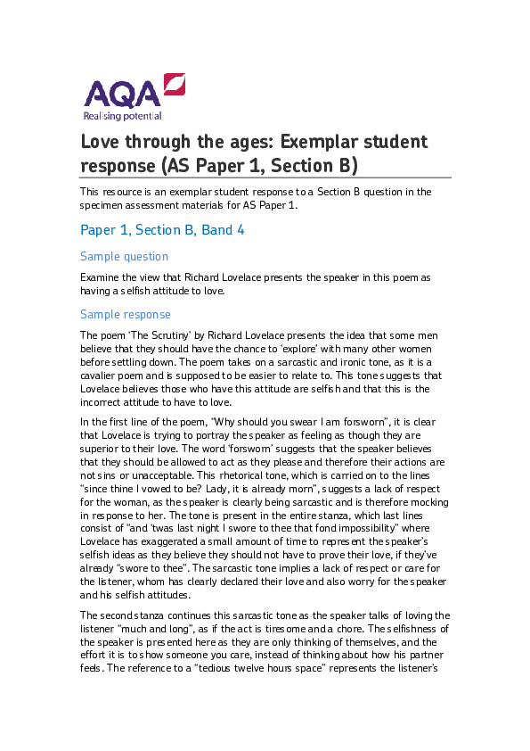 (PDF) Love through the ages: Exemplar student response (AS Paper 1 ...