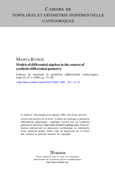 (PDF) Models of Differential Algebra in the context of Synthetic ...