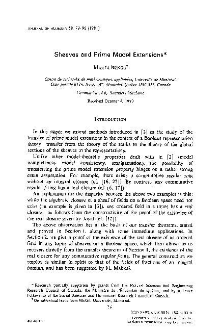 (PDF) Sheaves and prime model extensions