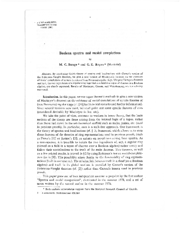 (PDF) Boolean Spectra and Model Companions | Marta C Bunge - Academia.edu