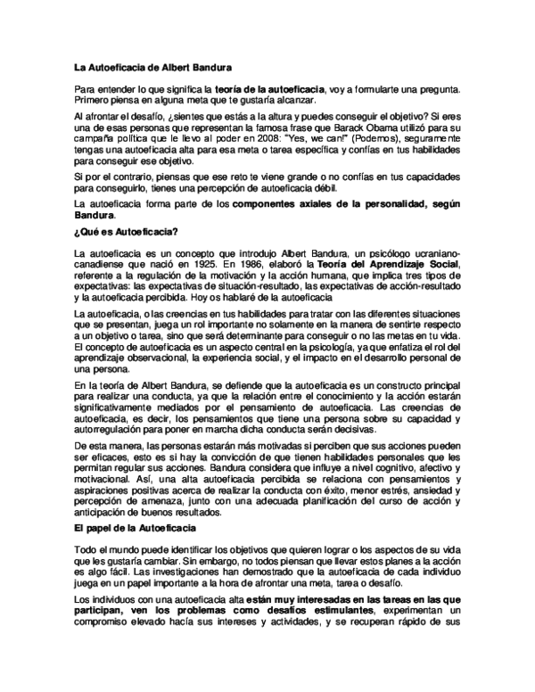 (DOC) La Autoeficacia de Albert Bandura