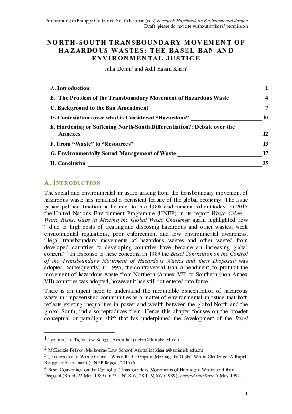 (PDF) North-South Transboundary Movement of Hazardous Wastes: The Basel ...