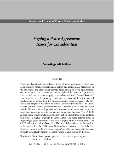 (PDF) Signing a Peace Agreement: Issues for Consideration