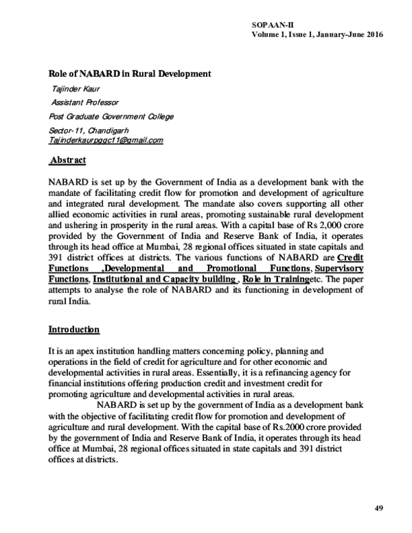 (PDF) Role of NABARD in Rural Development
