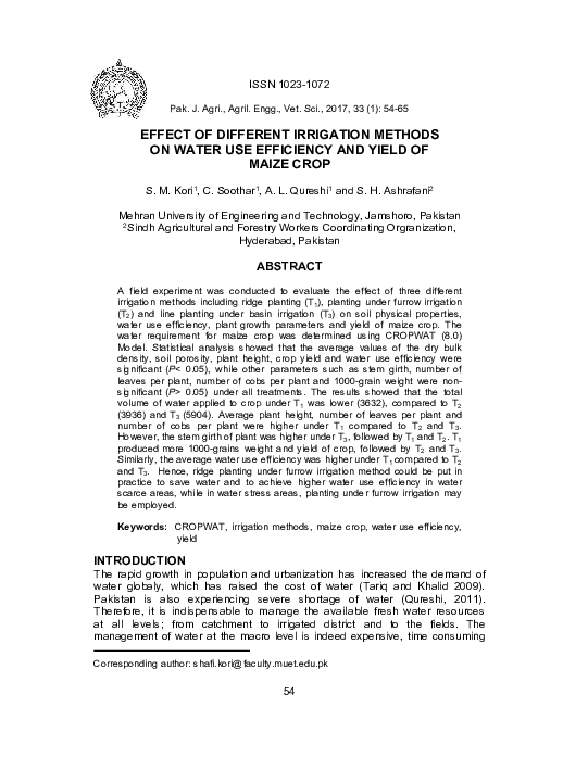 Pdf Effect Of Different Irrigation Methods On Water Use Efficiency And Yield Of Maize Crop