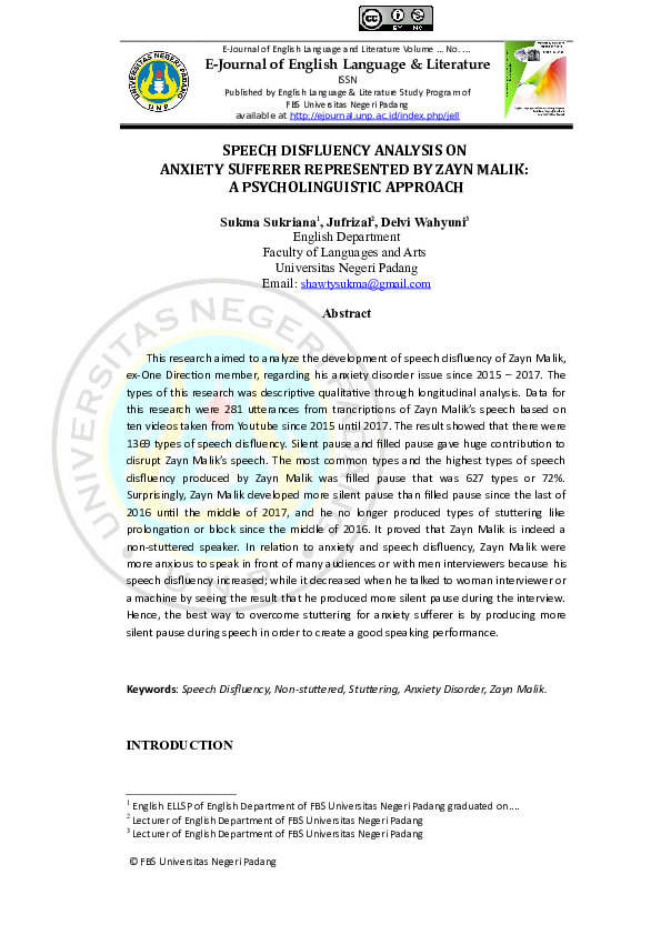 Doc Speech Disfluency Analysis On Anxiety Sufferer Represented By