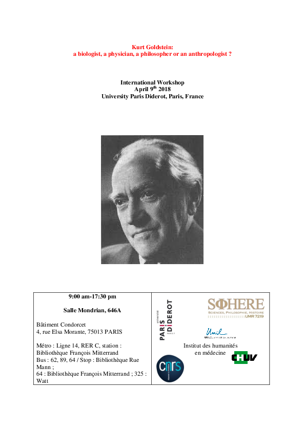 (PDF) International Workshop "Kurt Goldstein: a biologist, a physician ...
