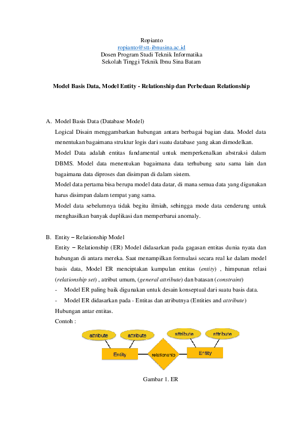 (PDF) Model Basis Data, Model Entity - Relationship dan Perbedaan Relationship