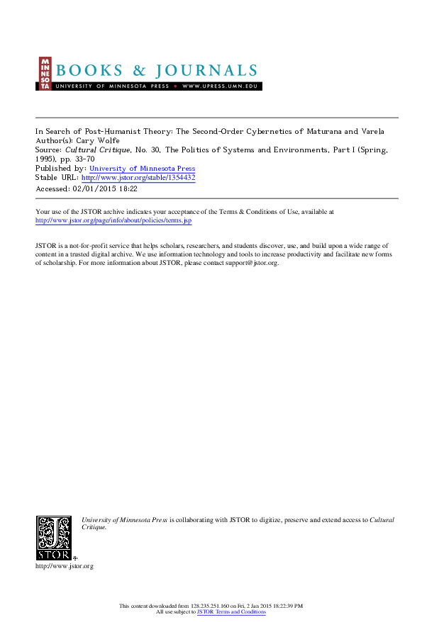 (PDF) Cary Wolfe - The Politics of Systems and Environments, Part I ...