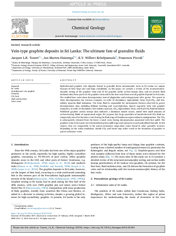 (PDF) Vein-type graphite deposits in Sri Lanka: The ultimate fate of ...