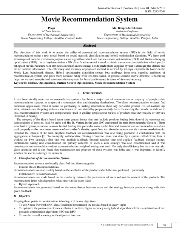 (PDF) A Research Paper on BFO and PSO Based Movie Recommendation System