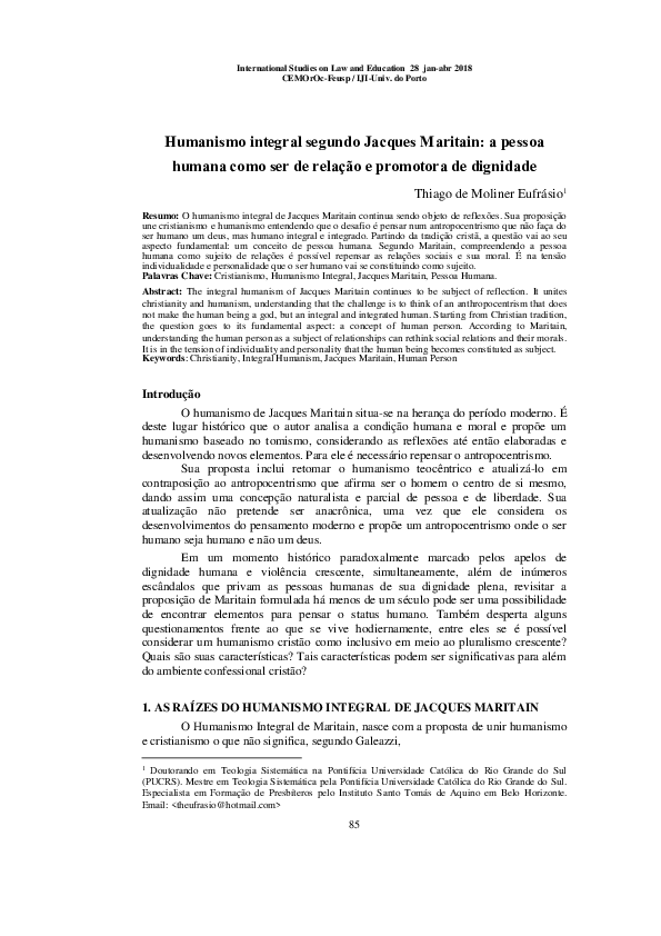 (PDF) Humanismo integral segundo Jacques Maritain: a pessoa humana como ...