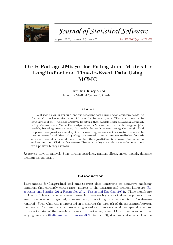 Pdf The R Package Jmbayes For Fitting Joint Models For Longitudinal