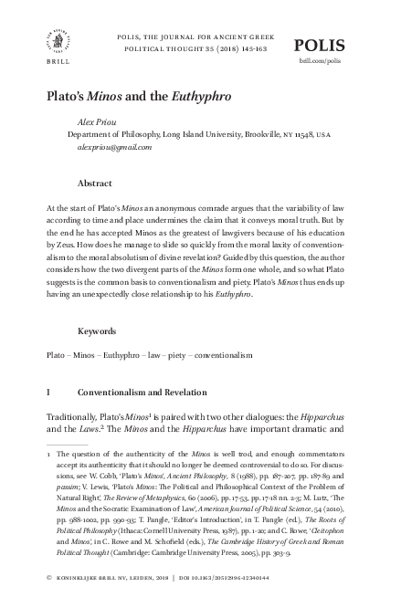 (PDF) Plato's "Minos" and the "Euthyphro"