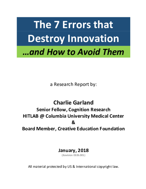 (PDF) The 7 Errors that Destroy Innovation …and How to Avoid Them REPORT: The 7 Errors that ...