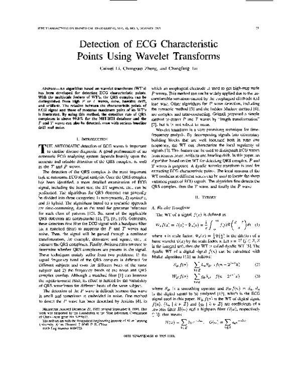 Pdf Detection Of Ecg Characteristic Points Using Wavelet Transforms