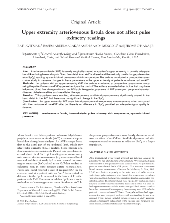 (PDF) Upper extremity arteriovenous fistula does not affect pulse ...