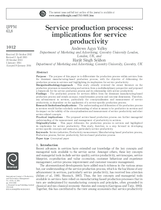(PDF) Service production process implications for service productivity