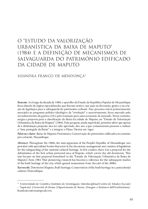 (PDF) O “Estudo da Valorização Urbanística da Baixa de Maputo” (1984) e ...
