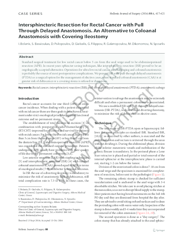 (PDF) Intersphincteric Resection for Rectal Cancer with Pull Through ...