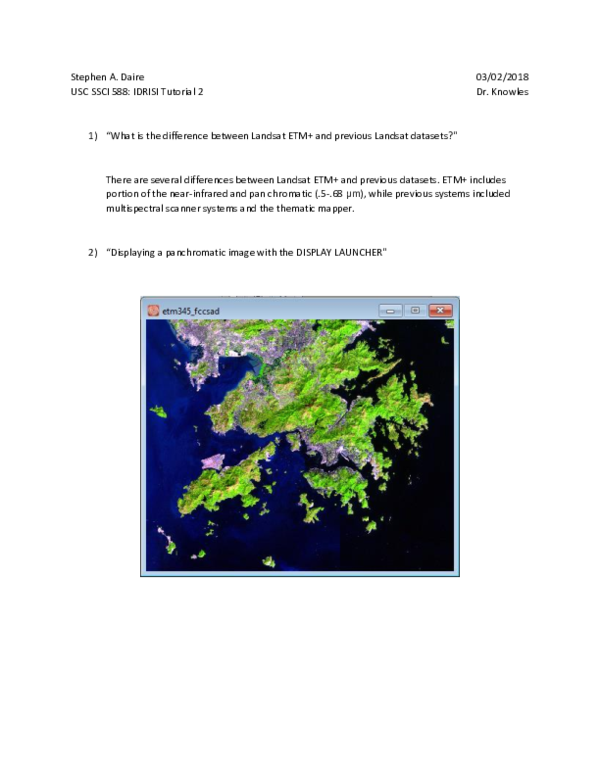 (DOC) IDRISI/TerrSet Tutorial 2