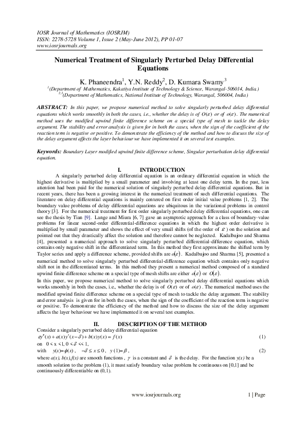 Pdf Numerical Treatment Of Singularly Perturbed Delay Differential Equations