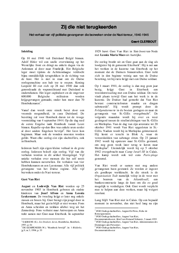 (PDF) Zij die niet terugkeerden. De politieke gevangenen van Hombeek en ...