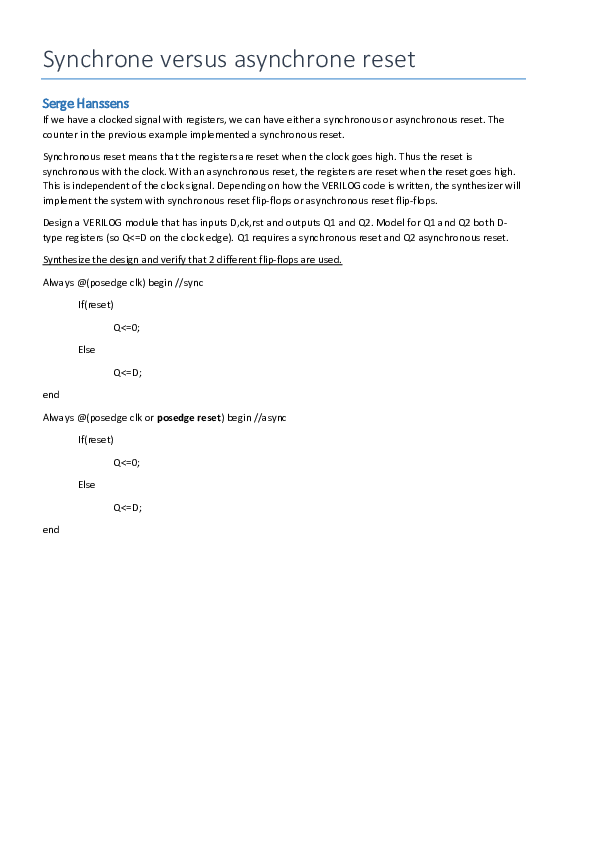 (PDF) Synchrone versus asynchrone reset