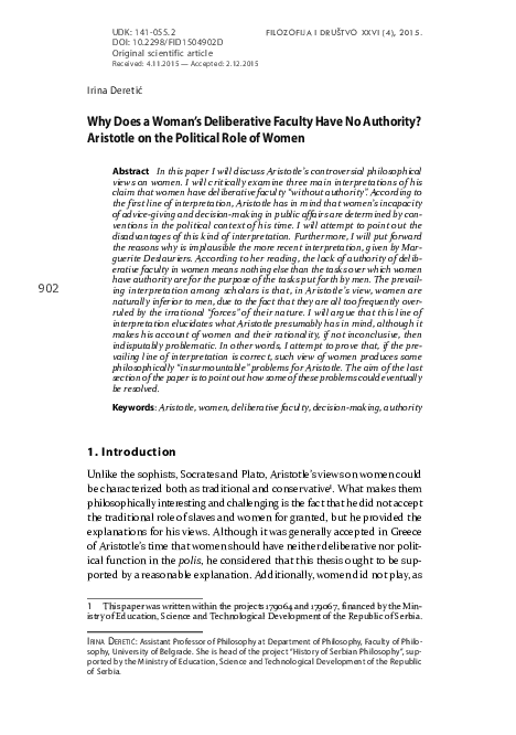 (PDF) Aristotle on Women