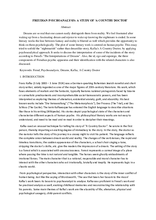 (DOC) FREUDIAN PSYCHOANALYSIS: A STUDY OF 'A COUNTRY DOCTOR'