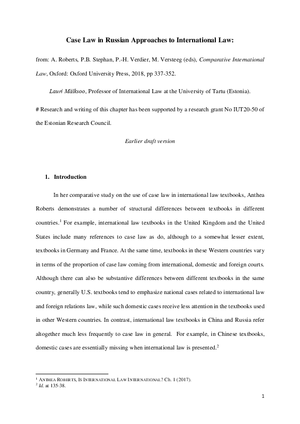 (PDF) Case Law in Russian Approaches to International Law