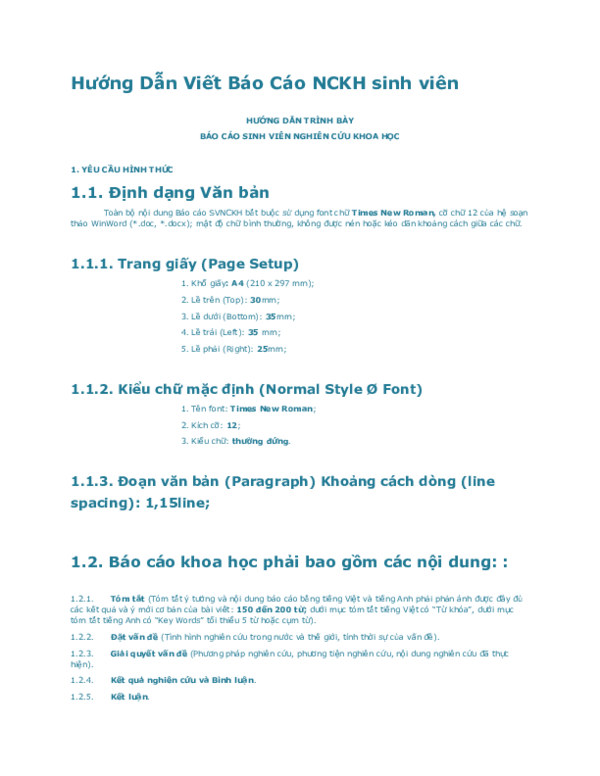 (DOC) Hướng Dẫn Viết Báo Cáo NCKH sinh viên HƯỚNG DẪN TRÌNH BÀY BÁO CÁO SINH VIÊN NGHIÊN CỨU ...