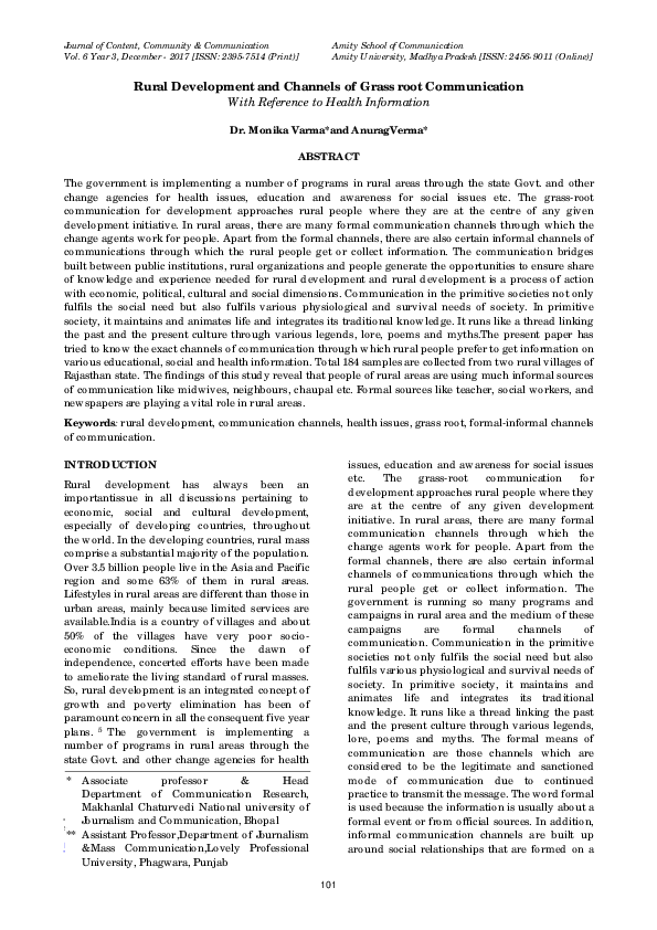 (PDF) Rural Development and Channels of Grass root Communication With ...
