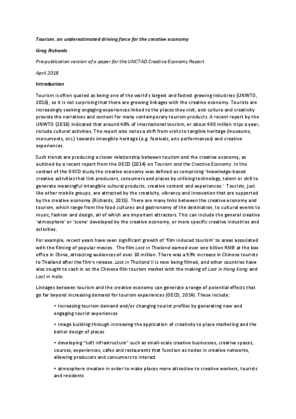 (DOC) Tourism, an underestimated driving force for the creative economy