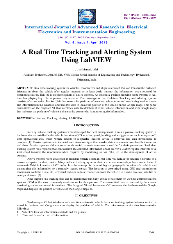Pdf A Real Time Tracking And Alerting System Using Labview