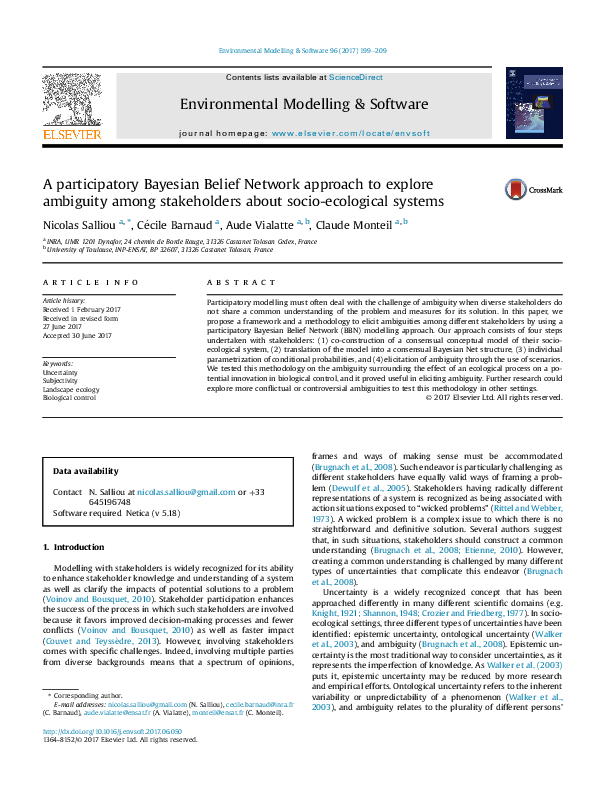(PDF) A participatory Bayesian Belief Network approach to explore ambiguity among stakeholders ...