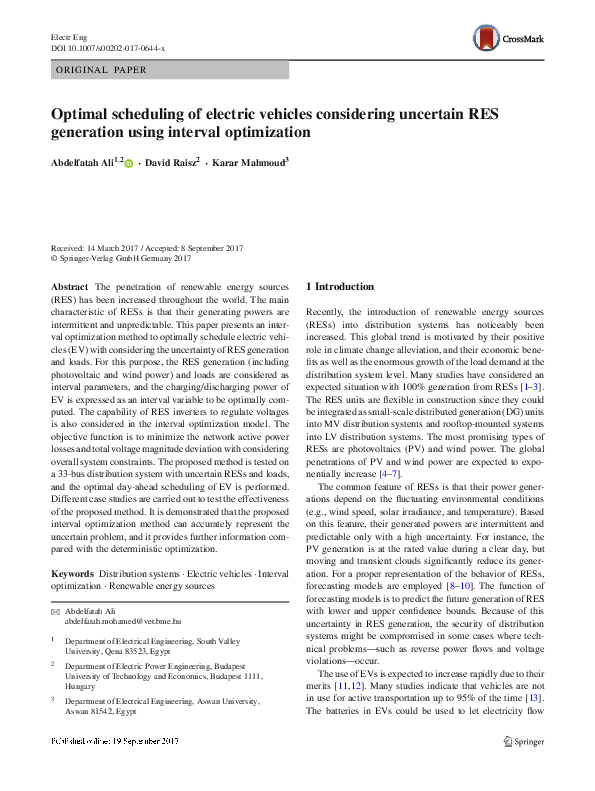 (PDF) Optimal scheduling of electric vehicles considering uncertain RES ...