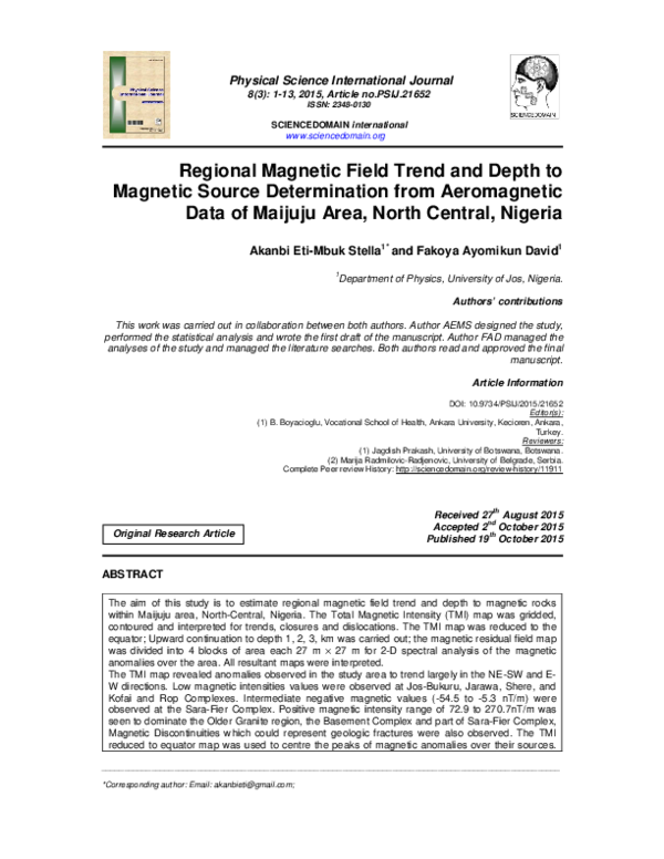 (PDF) Geophysical Evaluation of Magnetic Data of Okenugbo Area, Ago ...