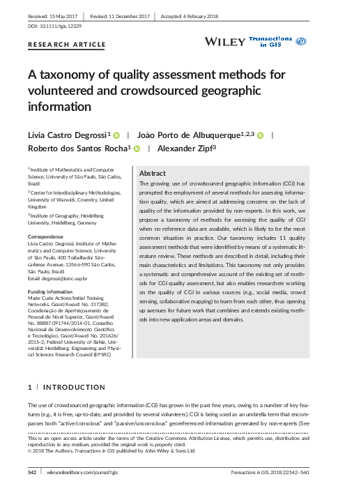(PDF) A taxonomy of quality assessment methods for volunteered and crowdsourced geographic ...