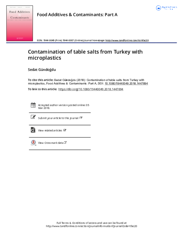 (PDF) Contamination of table salts from Turkey with microplastics